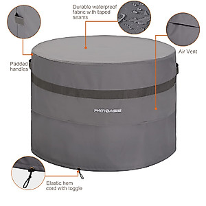 PATIOASIS Grey Round Firepit Table Cover 32''Dia Waterproof Outoor Patio Gas Fire Bowl Cover 600D All Weather Resistant Fire Pit Covers Round