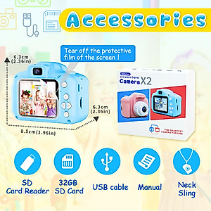 Seckton Upgrade Kids Selfie Camera, Christmas Birthday Gifts for Boys Age 3-9, HD Digital Video Cameras for Toddler, Portable Toy for 3 4 5 6 7 8 Year Old Boy with 32GB SD Card-Blue