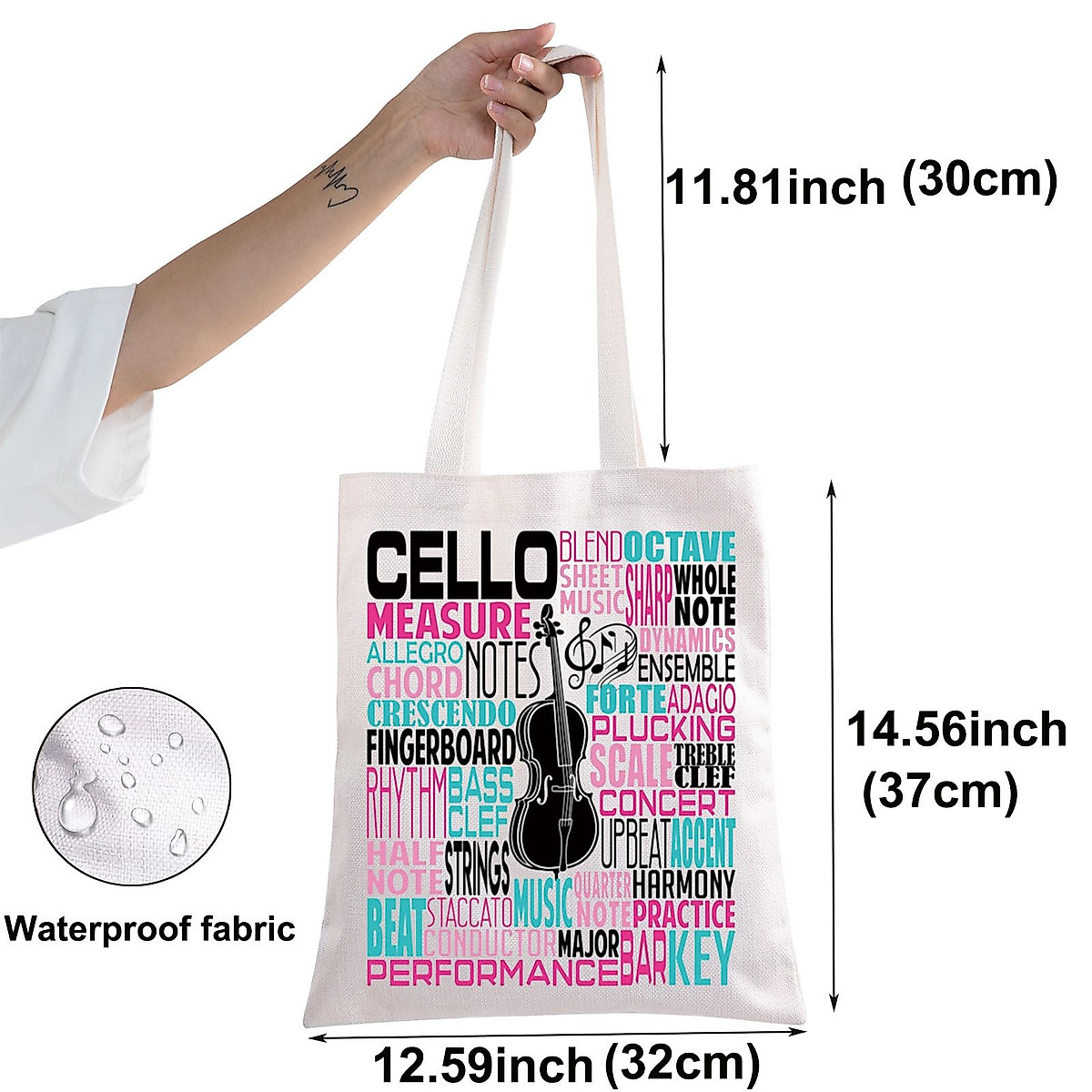 BWWKTOP Cello Canvas Tote Bag Cellist Gifts Cello Players Shoulder Bag Cellist Musician Gifts (Cello TG)