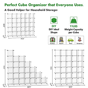 C&AHOME Cube Storage Organizer, 30-Cube Shelves Units, Closet Cabinet, DIY Plastic Modular Book Shelf, Ideal for Bedroom, Living Room, Office, 60.6" L x 12.4" W x 72.6" H Transparent White UPCS30W