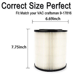17816 Filter for Shop Vac Craftsman 9-17816 Filter Craftsman Wet/dry Vacuum Filter Fits 5/6/8/12/16/32 Gallon Larger Vacuum Cleaner Accessories