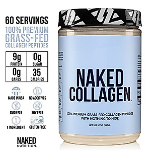 Naked Collagen - Collagen Peptides Protein Powder, 60 Servings Pasture-Raised, Grass-Fed Hydrolyzed Collagen Supplement | Paleo Friendly, Non-GMO, Keto, Gluten Free | Unflavored 20oz