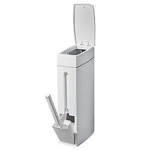 Bathroom Trash Can Set 16.5x8x4.3in 1.2-Gallon Slim Bathroom Bin with Toilet Brush Holder Press-Opening White Rectangular Toilet Trash Can for Toilet Kitchen Space Saving