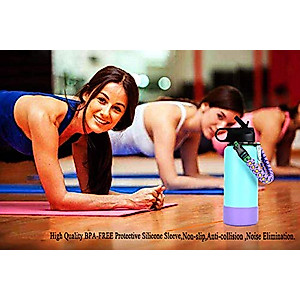 LX-SUNCX Paracord Handle and Silicone Sleeve Boot Compatible with Hydro Flask Wide Mouth Water Bottle (Daisy-Purple w/Compass+Whistle+Firestarter, 32oz-40oz)