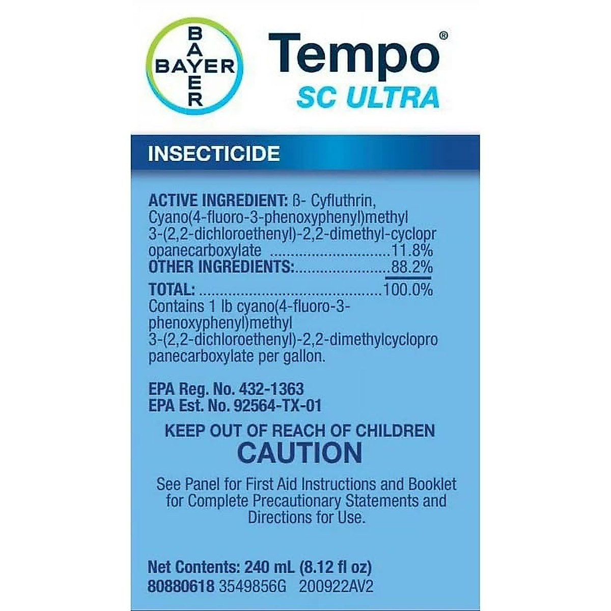 Bayer 80880618-2 Tempo SC Ultra-240ml Pesticide, White
