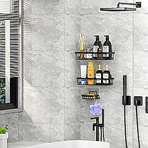 MOKANI Shower Caddy Basket Shelf with Soap Dishes-4 Packs,No Drilling Adhesive Shower Caddy Shelf Organizer with Hooks,Rustproof Bathroom Shelf for Bathroom Kitchen