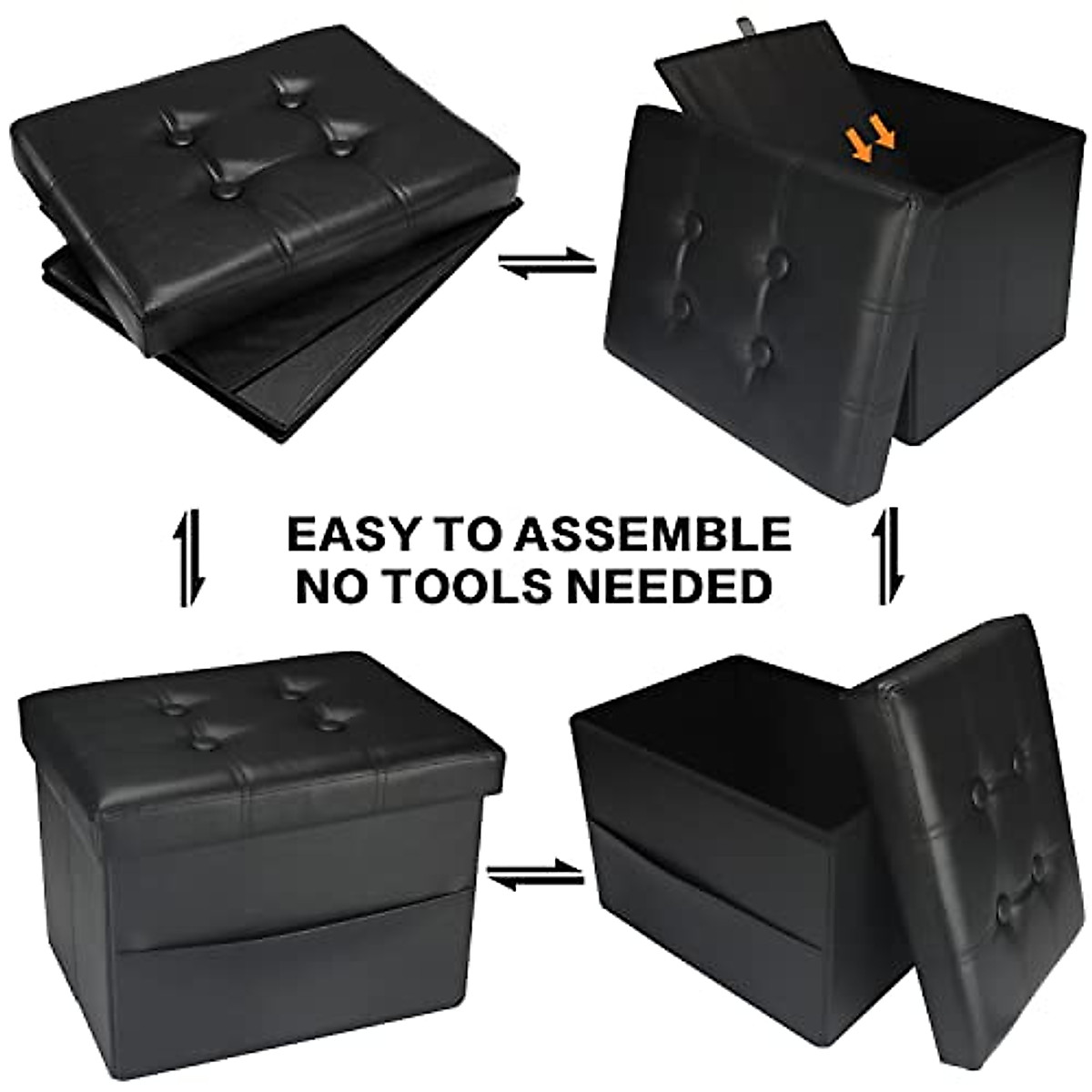 VewePata® Storage Ottoman Foot Rest Footstool with Side Pocket,17 Inch Leather Ottoman with Storage for Living Room or Dorm Storage,Folding Ottoman Padded with Thick Sponge,17X13X13in Black