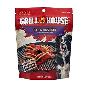 Bumpazie Grill House Bac'n Sizzlers Dog Treats, 4.5 oz. with Grill House Porterhouse Flavor Dog Treats, 4.5 oz and Grill House Ribeye Flavor Dog Treats, 4.5 oz.