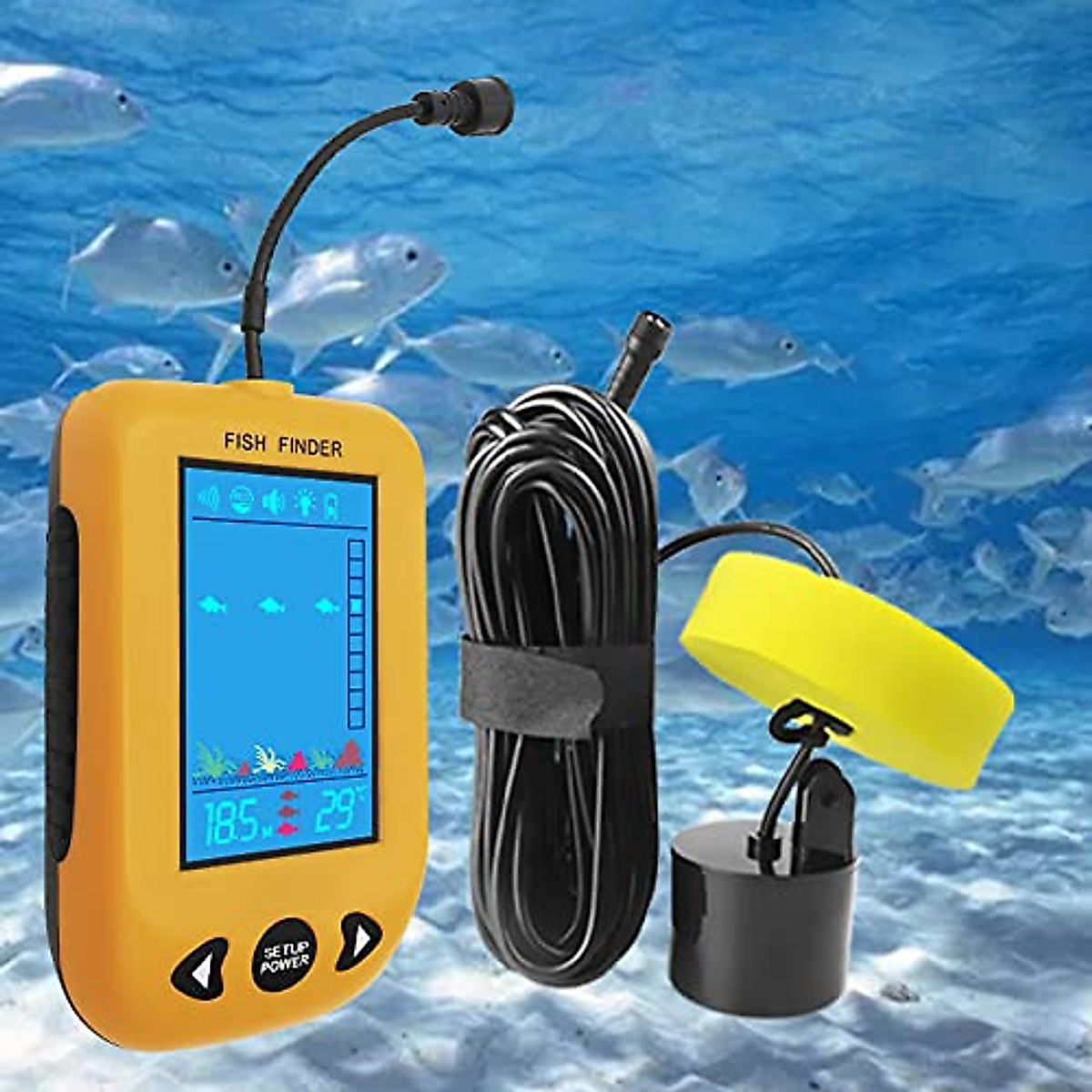 WHYATT Portable Fish Finder Handheld Wired Fish Depth Finder Kayak Boat Fishfinder with Sonar Transducer