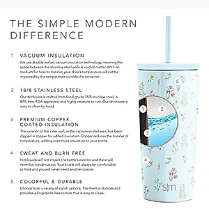 Simple Modern Insulated Tumbler with Lid and Straw | Iced Coffee Cup Reusable Stainless Steel Water Bottle Travel Mug | Gifts for Women Men Her Him | Classic Collection | 20oz | Finley Floral