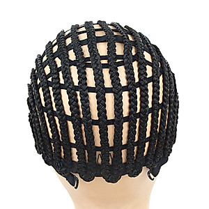 1 Pc Black Braided Wig Cap Crochet Wig Cap Cornrows Cap Adjustable Elastic Band and Hair Clips Weaving Wig Caps for Crochet Braids Wig Making