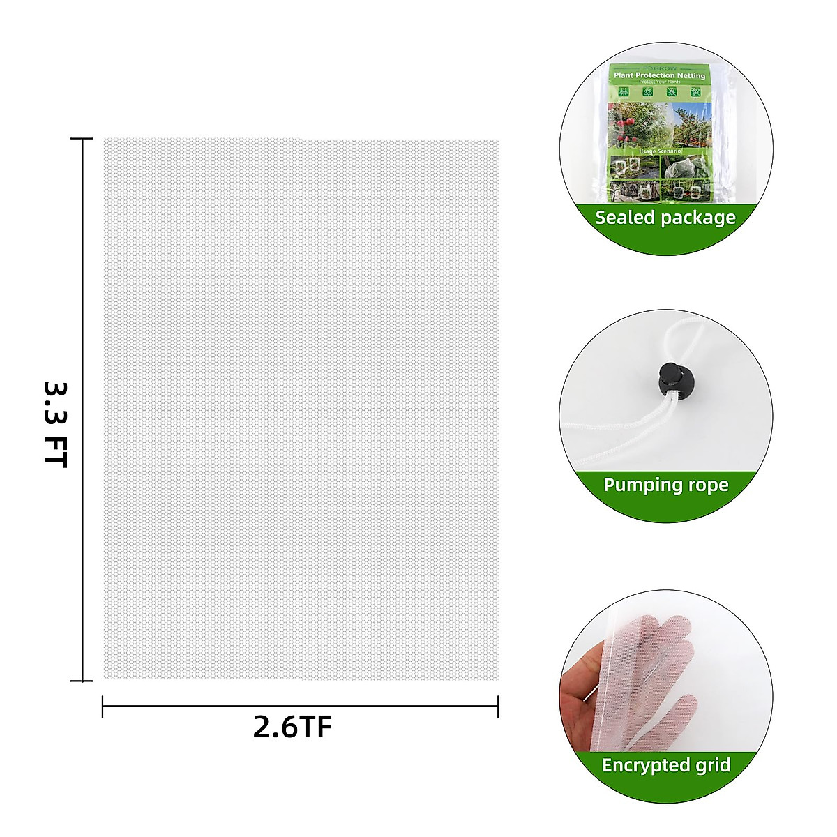 PDGROW Garden Mesh Netting for Plants, 4 Pack Insect Bird Barrier Netting Mesh with Drawstring, 3.3x2.6 FT Garden Bug Netting Plant Cover for Protect Fruit Tree Vegetable Flower