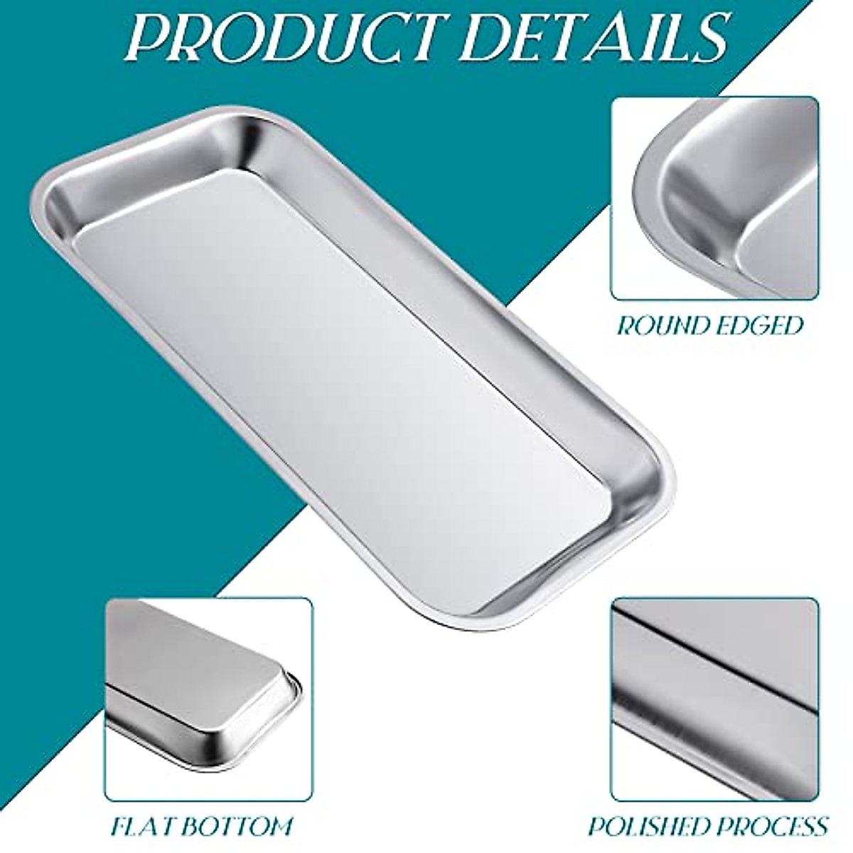 8 Pack Stainless Steel Trays Small Metal Tray Lab Tray Metal Dental Procedure Trays for Dentist Laboratory Station Bathroom Organizer