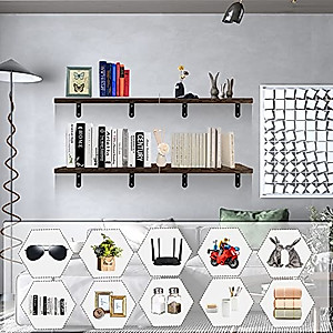 BVOPLME Floating Wood Shelves Wall Mounted Set of 4, Natural Rustic Wood Picture Ledge Plant Shelf Wall Bookshelf Shelfs Storage Shelves Book Shelf for Bathroom Kitchen Bedroom Living Room Decor