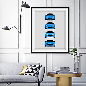 Custom Car Posters History of Mazda Miata MX-5 Generations and Handmade Print of NA Miata, NB Miata, NC Miata, ND Miata - Mariner Blue, 8x10" Satin Print (Unframed) - Gift for Car Enthusiast