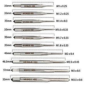 Saipe 10pcs Micro Taps Bit Small Hand Screw Thread Taps M1-M3.5 HSS Mini Metric Plug Tap Screw Tap Drill Tap Drill Set Tapping tool with Adjustable Tap Wrench 1/16-1/4''