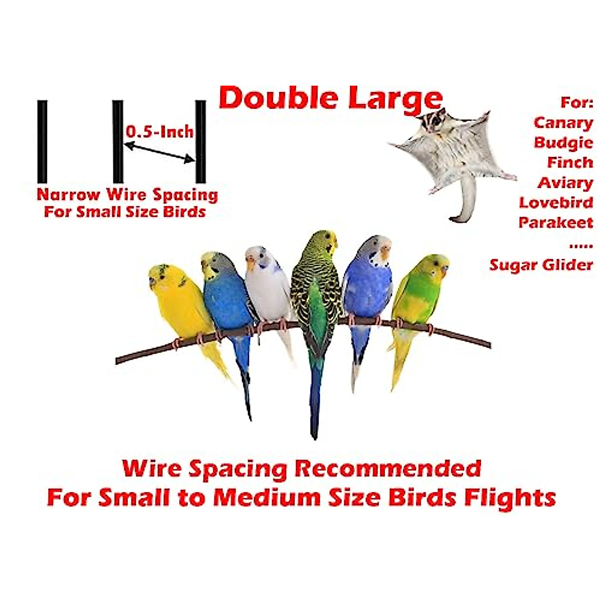 54" Large Double Breeding Flight Bird Wrought Iron Double Parrot Bird Cage Slide Out Center Divider Side Nesting Doors Cockatiel Conure Removalbe Rolling Stand