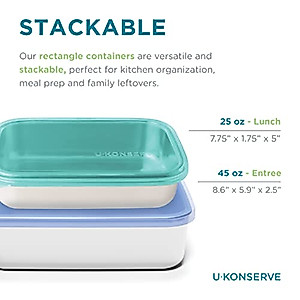 U Konserve Stainless Steel Rectangle Food Storage Bento Box Container, Leak Proof Silicone Lid Dishwasher Safe - Plastic Free, (25oz Cosmice Blue)