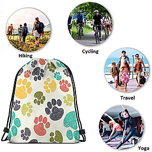 Beabes Paw Pattern Drawstring Bags Backpack Bag Cute Colorful Hand Drawn Doodle Prints Pet Puppy Footprint Drawing Sport Gym Sack Drawstring Bag String Bag Yoga Bag for Men Women