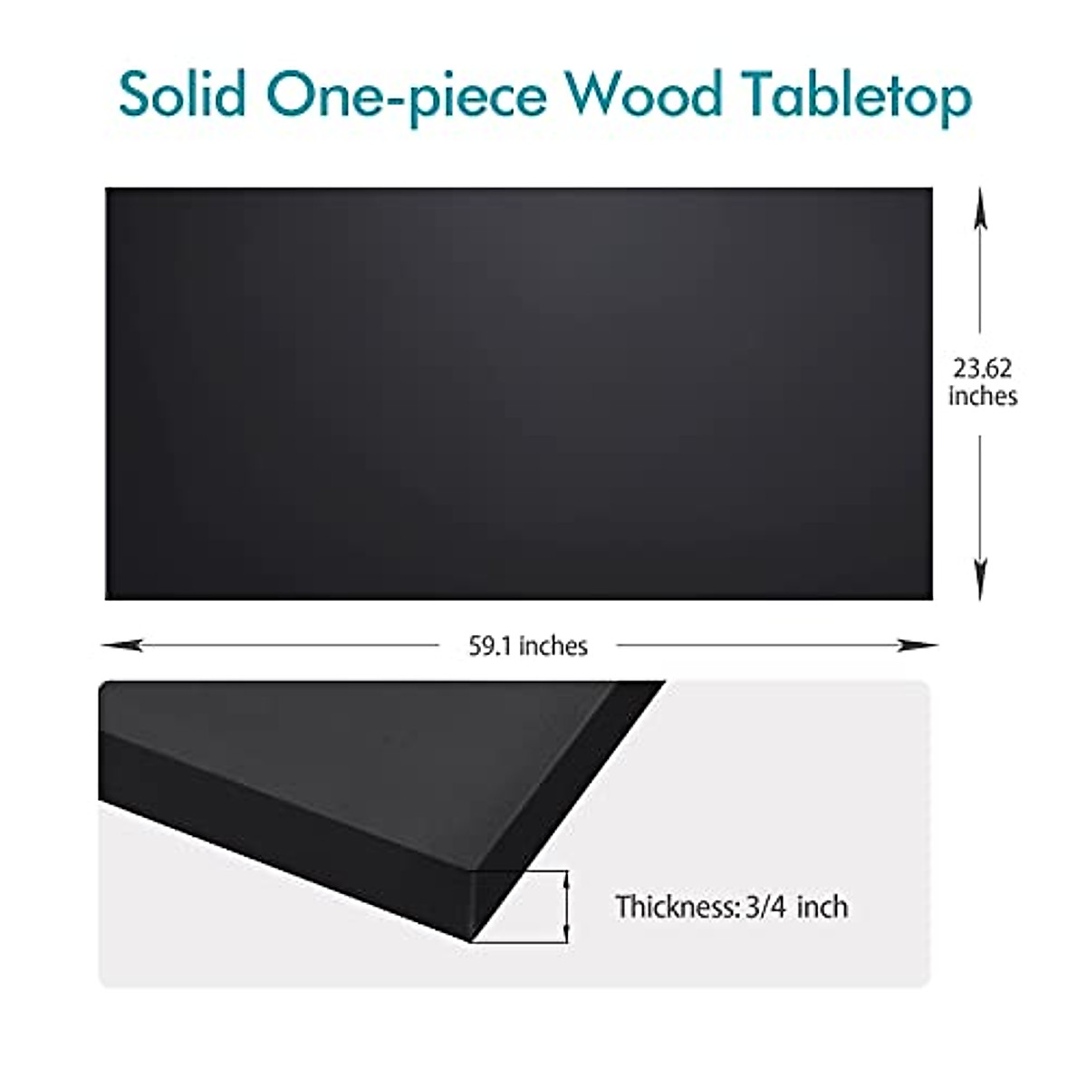 Kaboon 60x24 Black Table Top Marble Surface, Solid One-Piece Desktop, Universal Wood Countertop, Reversible Laminate Top, Double Desks, L-Desk DIY, 23.62" D x 59.1" W