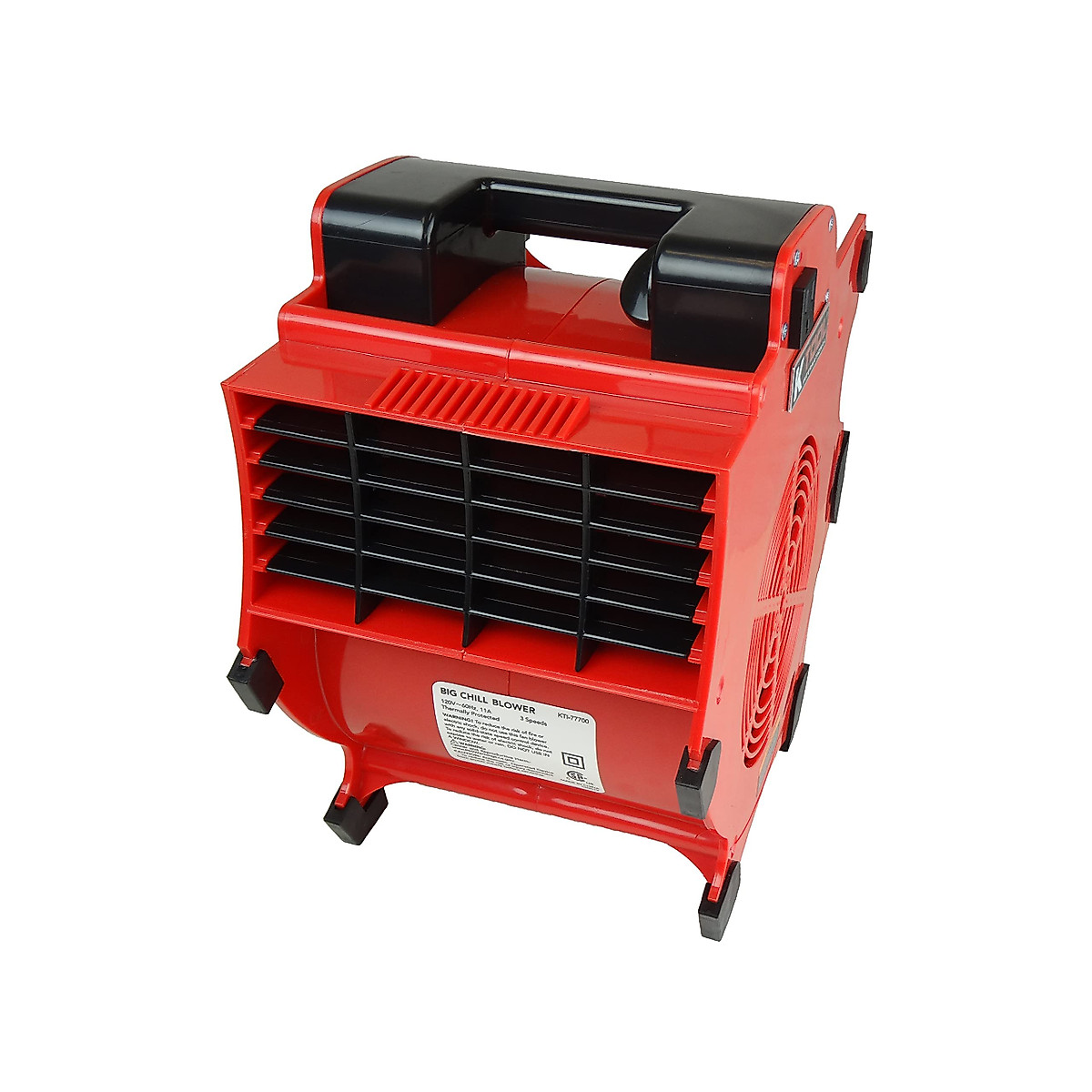 K Tool International 77700; Big Chill Workforce Blower, 3 Speed Motor with Built-in Overload Protection, 4 Angle Position, Indoor and Outdoor Use, Heavy Duty Design Impact Resistant ABS, 1200 CFM, Red