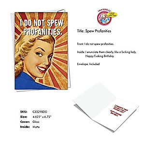 NobleWorks - 1 Funny Happy Birthday Greeting Card - Retro Woman Humor, Notecard Talk Bubbles - Mind Your Language C3229BDG