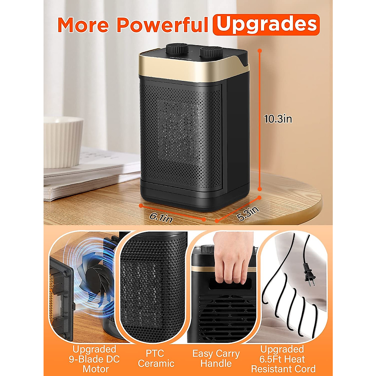 Space Heater, Fast Heat Electric Portable Heater 90°Oscillation, 1500W Small Space Heaters for Indoor Use, Overheat&Tip-Over Protection, Electric Heater Safe Ceramic Heater Fan for Bedroom Office Home