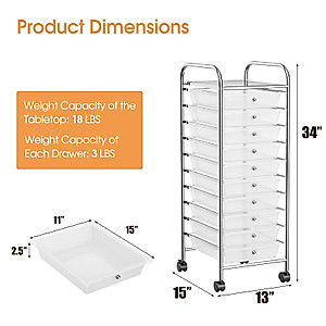SILKYDRY Rolling Storage Cart with 10 Drawers, Versatile Utility Cart with Wheels for Tool Paper Scrapbook Art Supply, Mobile Craft Organizer Cart for Home Office School (Clear)