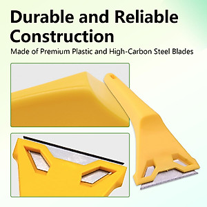 YAFIYGI Glass Scraper Heavy Duty Window Paint Scraper Plastic Razor Blade Scrapers Knife Tool for Stains Paints Putty Glue Residue Wallpaper Mud Windshields Removing Remover Cleaner(Yellow)