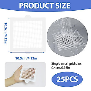 25 Pcs Disposable Shower Drain Hair Catcher 4.1inch Shower Drain Cover Mesh Stickers Hair Catcher Shower Drain Floor Drain Sticker for Bathroom Laundry Bathtub Kitchen Sink Drain(Square with Handle)