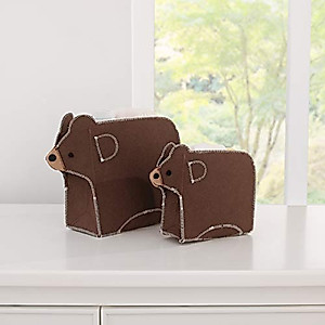 NoJo Brown Felt Bear Shaped 2Piece Nursery Storage Caddy Set, Brown, Black, White