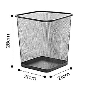 Zuvo Square Mesh Waste Wastebasket Pack of 2 | Lightweight Waste Metal Basket Garbage Can | Metal Trash Bin Ideal for Kitchen Home Office Dorm Living Desk Bedroom, (16 Quart)(Black)(10.1" X 10")