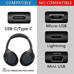 Replacement Type-c Headphones Short Charger Cable Cord for Sony WH-1000XM4 WH-1000XM3 WF-1000XM4 WH-XB900N WH-CH510 WI-1000XM2 WI-C200 WI-XB400, AKG Y400 Y600NC, WF-1000XM3, Bose NCH700 (20cm)