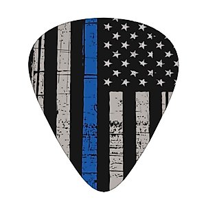 Classic Guitar Picks (12-Pack) for Eectric Guitar, Acoustic Guitar, Mandolin And Bass (One Size, Thin Blue Line Flag)