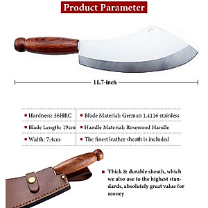 KOPALA Quality Kitchen Knife Razor Sharp Cleaver Knives for Cooking Camping Grill, German Steel Knife with Leather Sheath