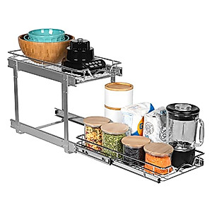 Hold N’ Storage 2 Tier Pull Out Cabinet Organizer – Heavy Duty Metal with 5 Year Limited Warranty -12.5"W x 21"D x 16-1/2"H