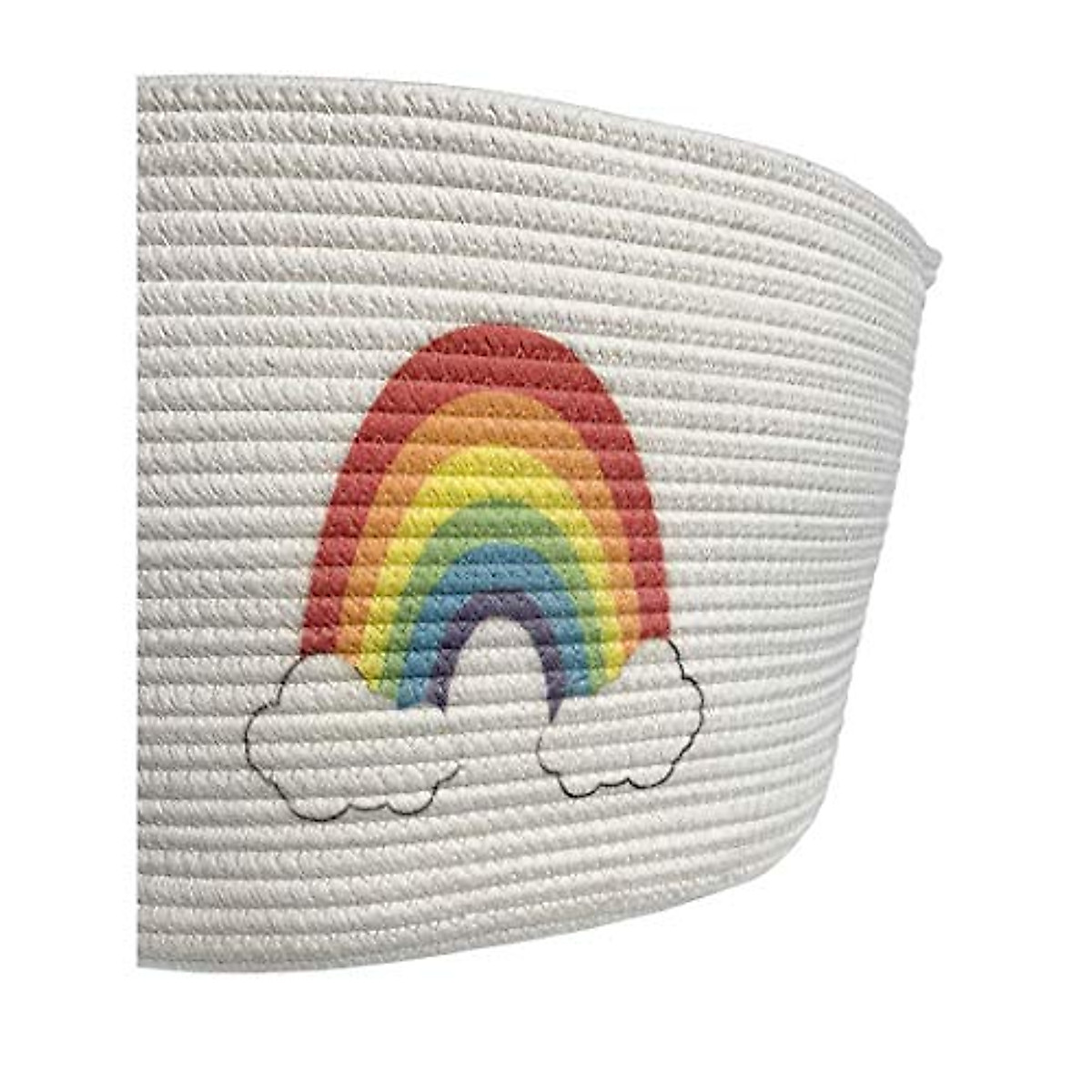 Cute Rainbow Nursery Laundry Basket/ Baby Hamper for Nursery/ Woven Laundry Basket/ Cotton Rope Basket/ Nursery Hamper for Baby Toys Storage Kids Books Blankets Clothes Pets/ Bin Containers Décor /Baby Shower Easter Gift/Large-11"H x 17.7"W x 13.4"L
