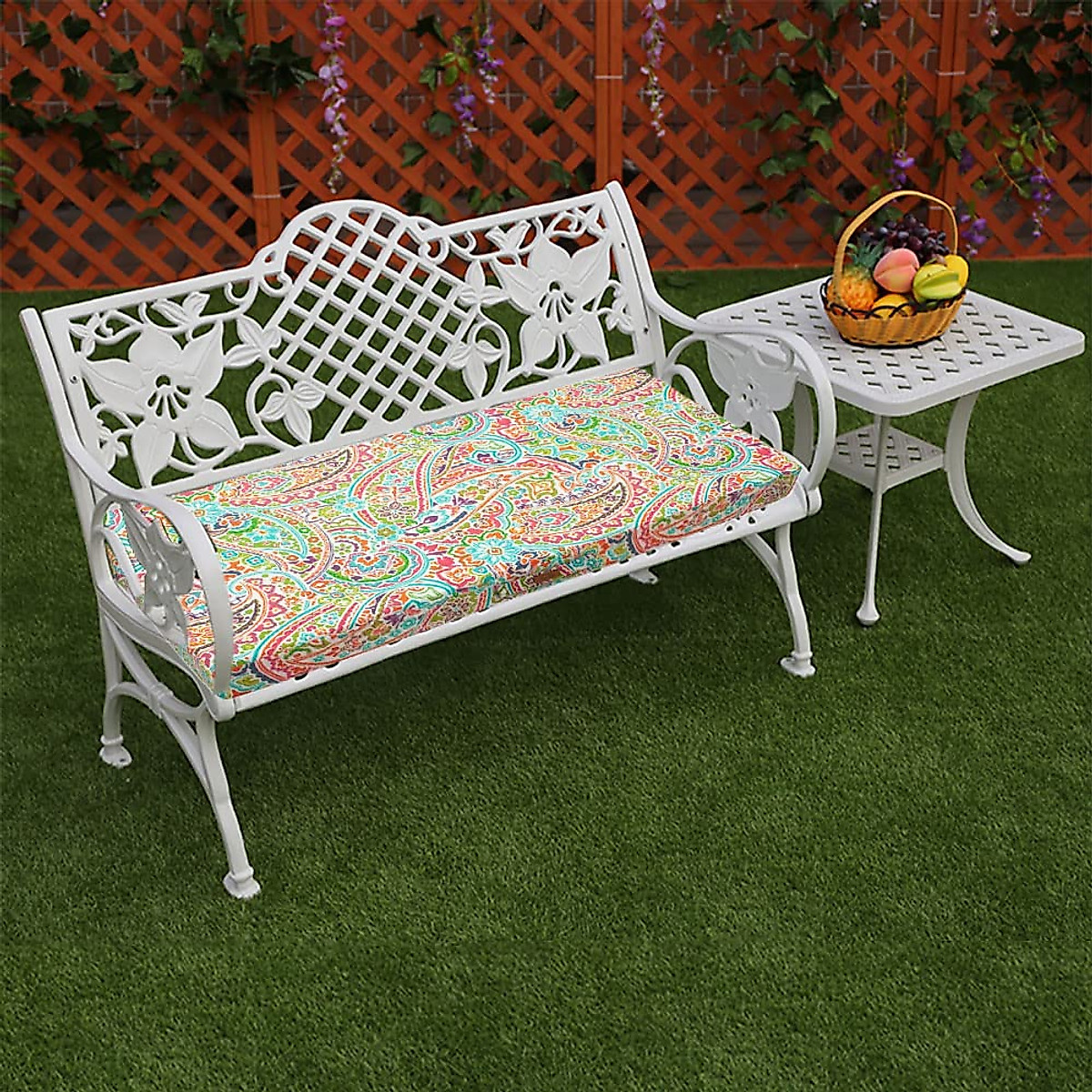 FUNHOME Outdoor Bench Cushion Water-Repellent, 48 x 18 Inch Bench Cushions for Outdoor Furniture, Settee Cushions with Handle and Straps, Patio Couch Cushion 1 Pack, Melora Paisley