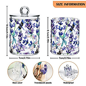 MNSRUU 2 Pack Qtip Holder Organizer Dispenser Dragonfly Lavender Bathroom Storage Canister Cotton Ball Holder Bathroom Containers for Cotton Swabs/Pads/Floss