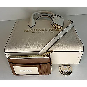 Michael Kors Mirella Small Shopper Top Zip Bag bundled SM TZ Coinpouch Purse Hook (LT Cream Multi/Vanilla PVC)