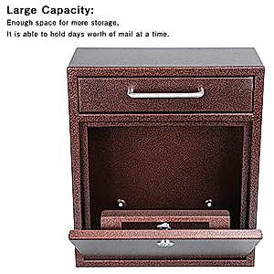KYODOLED Steel Key Lock Mail Boxes Outdoor,Locking Wall Mount Mailbox,Security Key Drop Box,12Hx 10.51Lx 4.68W Inches,Bronze Large