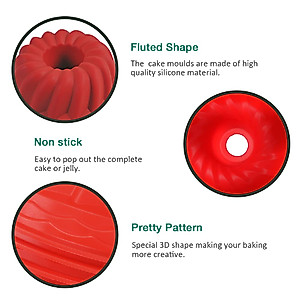 Wisehold Silicone Fluted Cake Pan (5pc), 6 inch Diameter, Nonstick Round Cake Mold, Reusable Silicone Baking Mold Suitable for Making Jello, Cake, Gelatin and Mousse bread