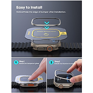 Lamicall [Titanium Alloy Frame Screen Protector for Apple Watch Ultra 49mm, 2 Pack 9H Tempered Glass Film with Easy Alignment Tool Kit, Full Coverage Protective Waterproof Case for iwatch Ultra 2022