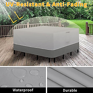 Easy-Going Patio Furniture Cover 64"x64" Square Outdoor Table and Chair Set Covers Waterproof UV Resistant Outdoor Sectional Sofa Set Covers, Gray/Dark Gray