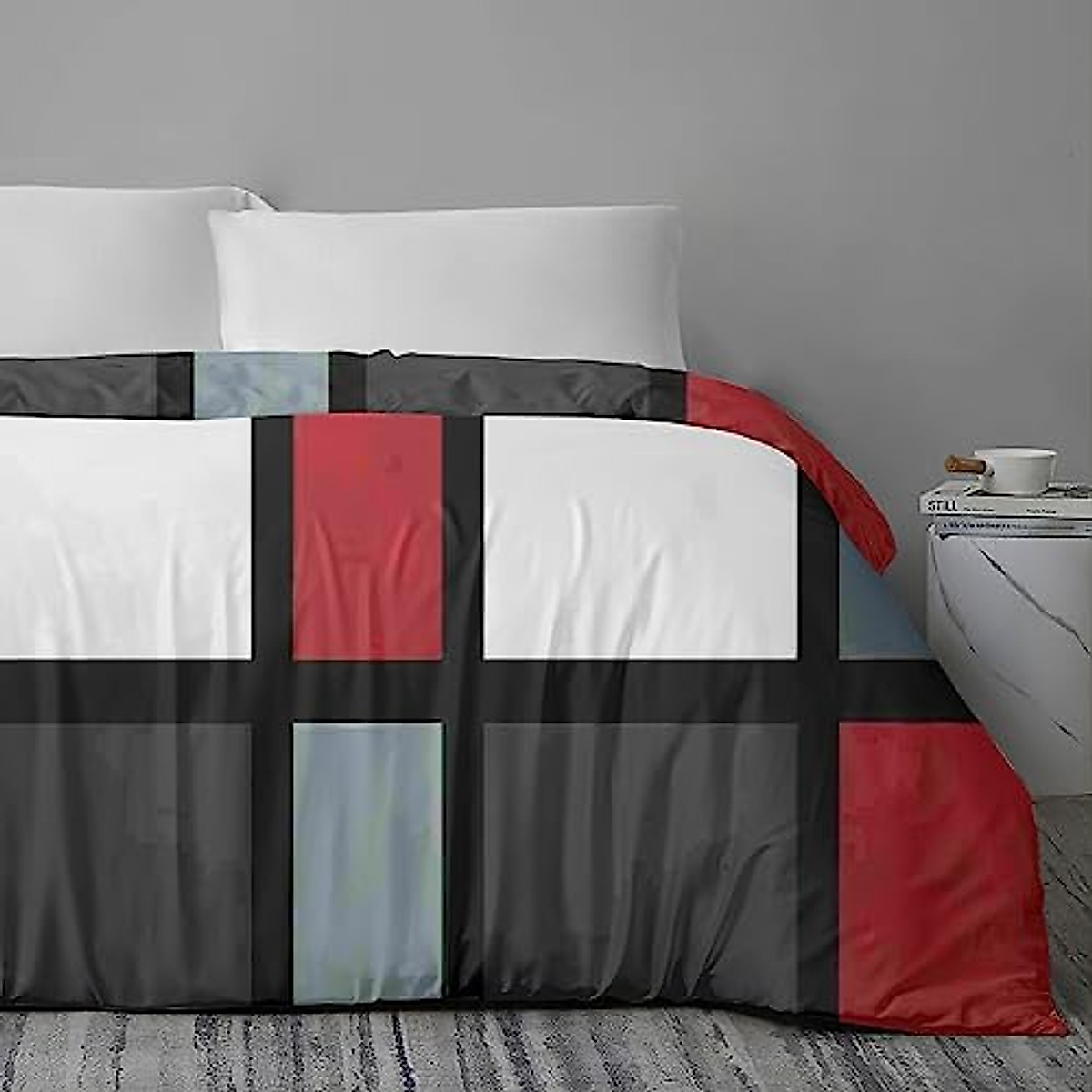 Bedding Sheet Bed Sets, Red Gray Black White Geometric Soft 3-Pieces Duvet Cover Set Comfy 1 Comforter Cover & 2 Pillowcases for All Season Twin(68"×90")