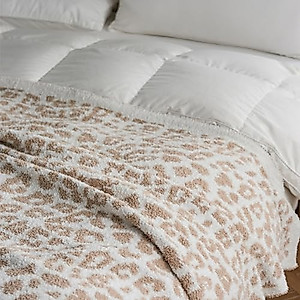 Leopard Knitted Throw Blanket Super Soft Cozy Warm Microfiber Leopard Print Blanket 60"x80"Lightweight Fluffy Reversible Beige Cheetah Print Blanket for Couch Sofa Bed Travel