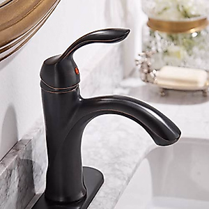 Homevacious Oil Rubbed Bronze Bathroom Faucet Antique Lavatory Sink Single Handle Bath One Hole Lever with Pop Up Drain with Overflow Low-Arc Basin Mixer Tap Supply Hose Lead-Free
