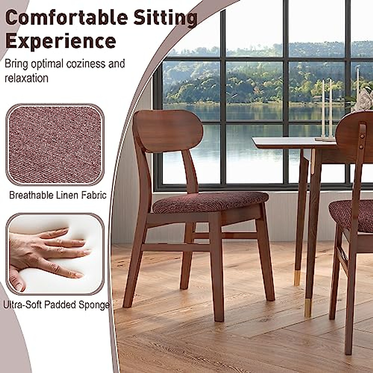 Giantex Wooden Dining Chairs Set of 2 Walnut, Farmhouse Kitchen Chairs with Padded Seat, Rubber Wood Frame, Armless Mid-Century Dining Room Chair with Curved Back, Walnut