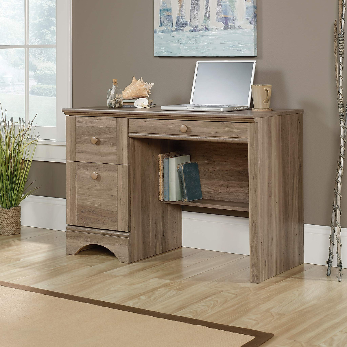Sauder Harbor View Computer Desk, Salt Oak finish