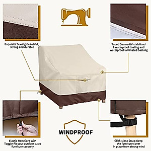 Simpelg Outdoor Chair Covers, Patio Furniture Covers Waterproof, 600D Heavy Duty Oxford Cloth Chair Covers for Outdoor Furniture, Lounge Deep Seat Cover/Lawn Outdoor Covers (2 Pack-Beige/Brown-Small)